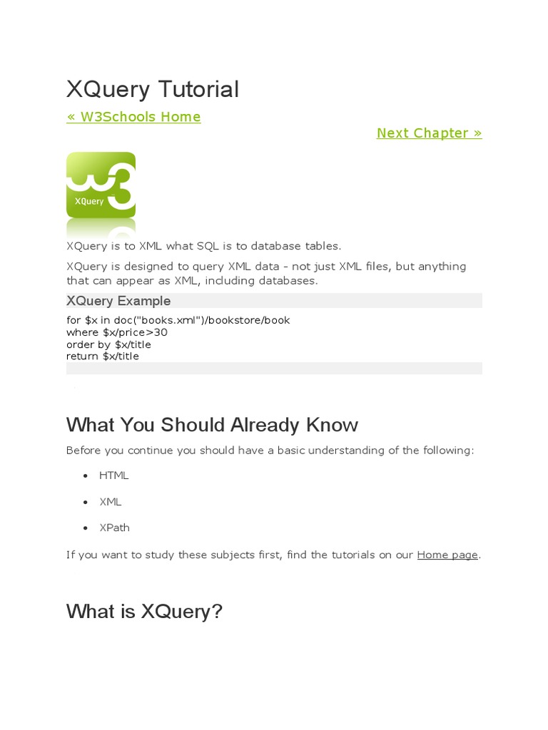 Xquery Tutorial: What You Should Already Know | PDF | X Path | Xslt