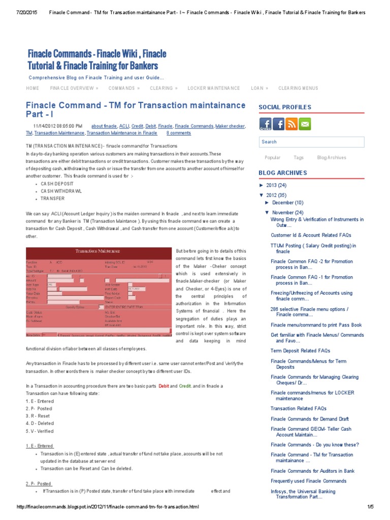 Finacle Command - TM For Transaction Maintainance Part - I - Finacle ...