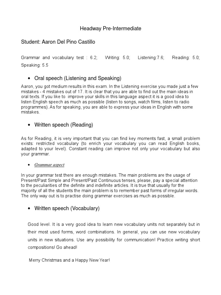 English Skills Assessment for Aaron | PDF