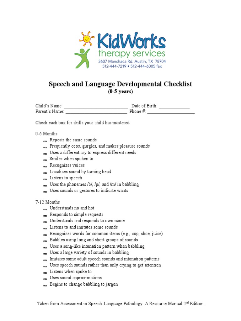 Child Speech Development Checklist | PDF | Language Development | Word