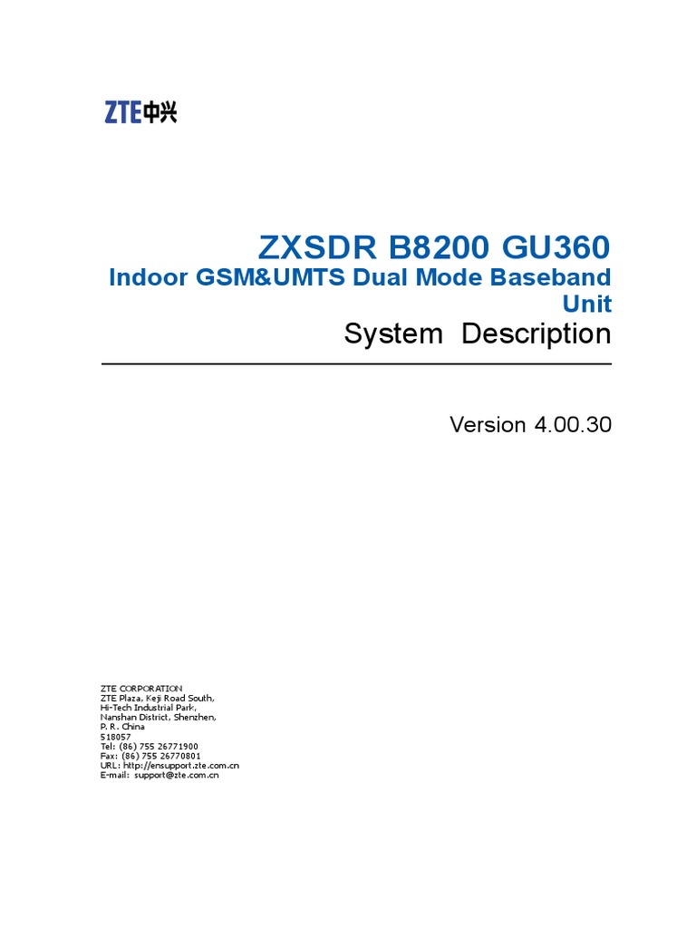 05-2 ZXSDR B8200 GU360 (V4.00.30) System Description | PDF