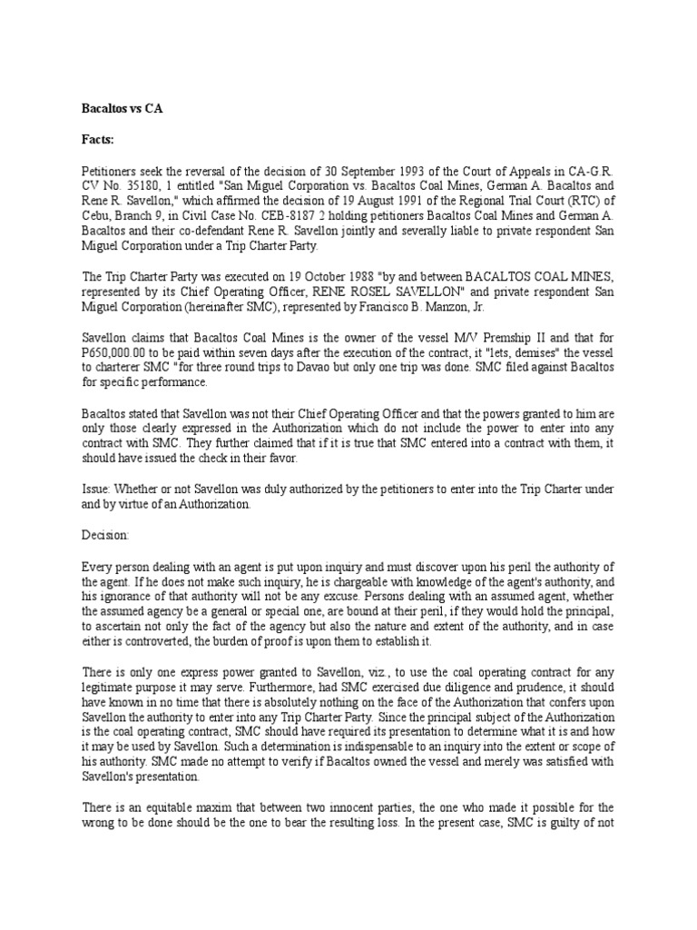 Bacaltos Vs CA | PDF | Law Of Agency | Lawsuit