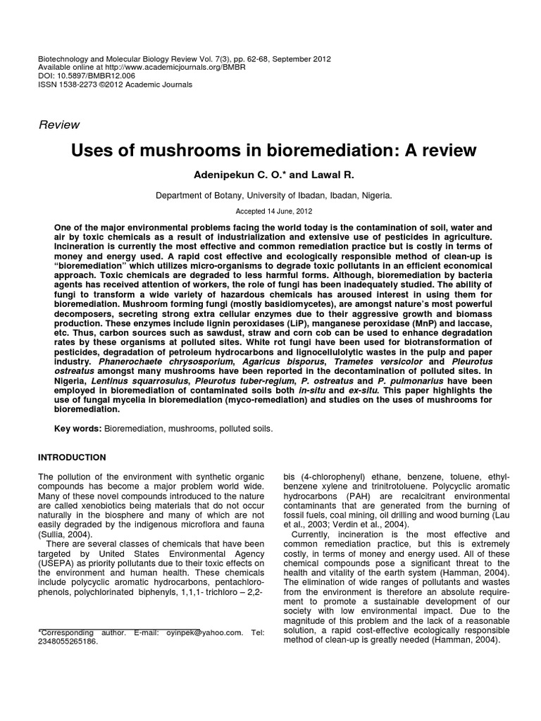 Uses of Mushroom On Bioremediation-Review | PDF | Environmental ...