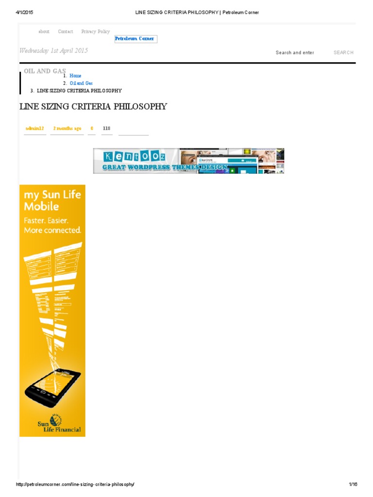 LINE SIZING CRITERIA PHILOSOPHY - Petroleum Corner PDF | PDF | Pump ...