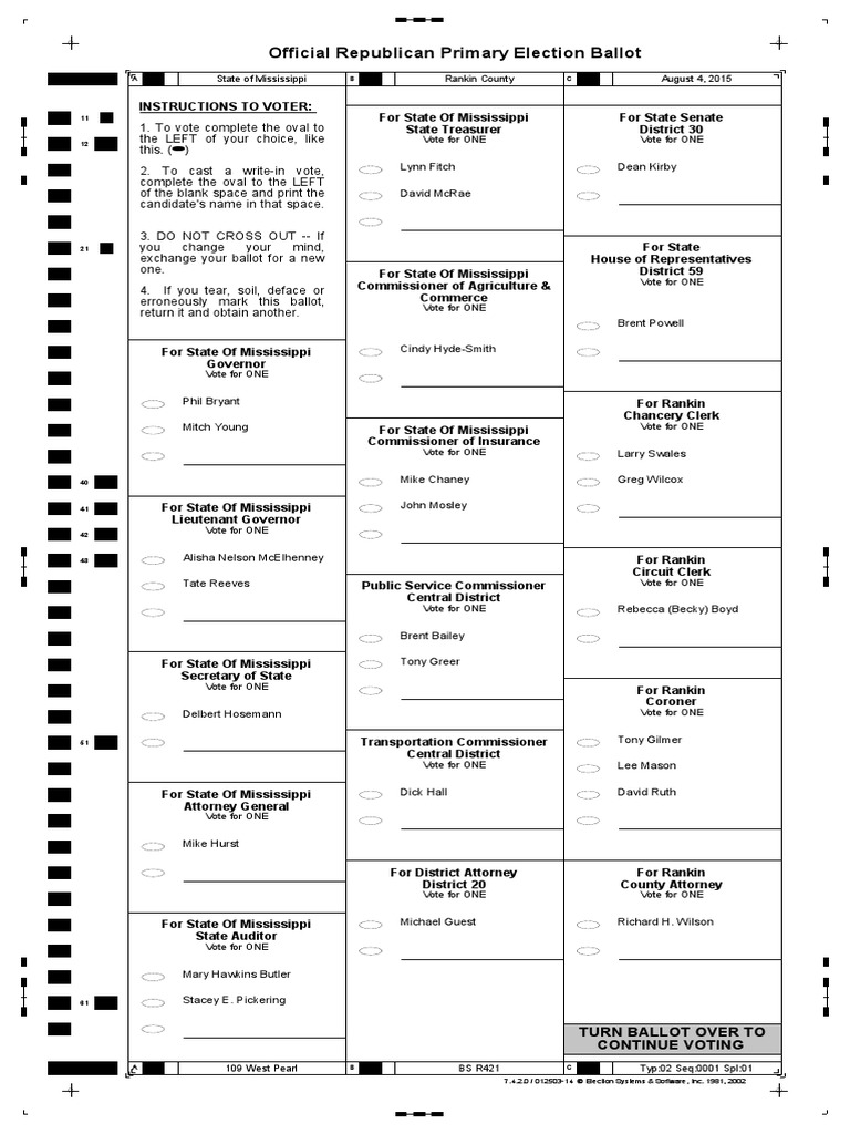 Sample Ballot | PDF | Mississippi | Voting