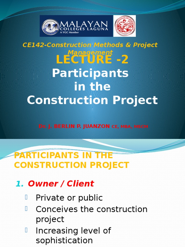 Lecture 2 - Participants in The Construction Project | PDF | General ...