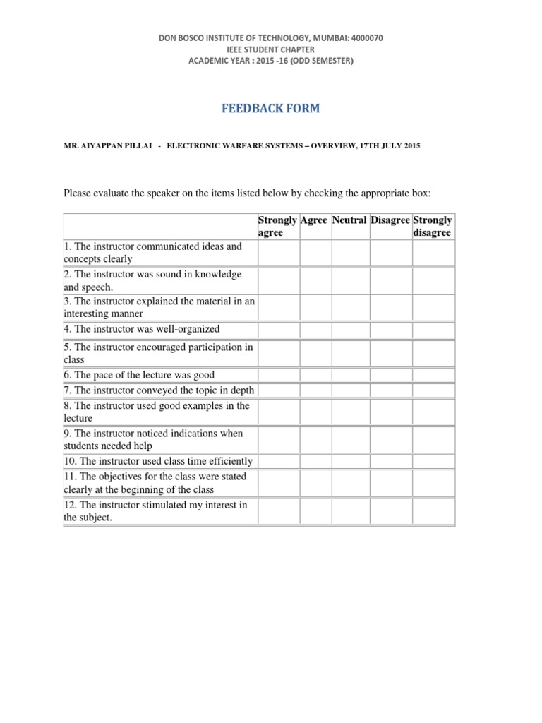 Guest Lecture Feedback Form | PDF | Lecture | Educational Psychology