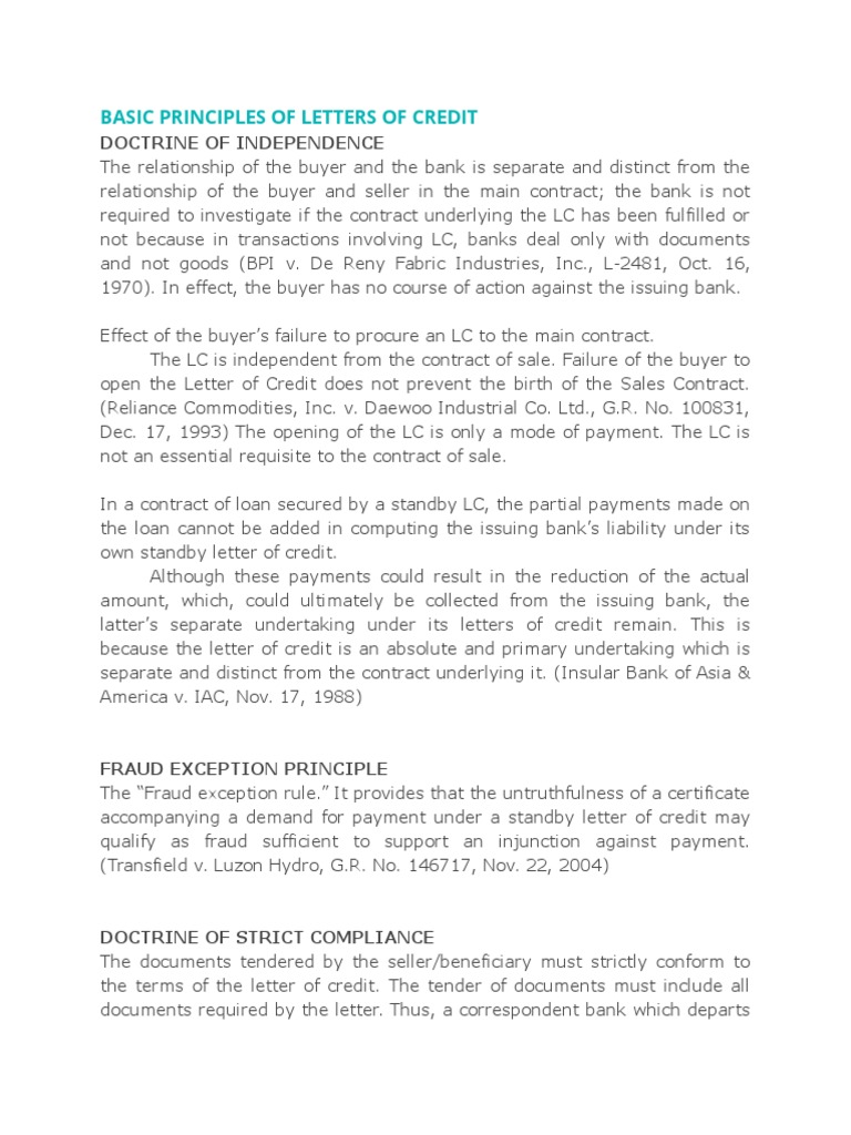 Basic Principles of Letters of Credit | PDF | Law