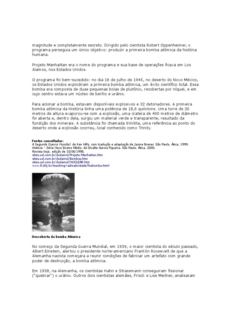 O projeto Manhattan e a criação da primeira bomba atômica | PDF | Armas ...