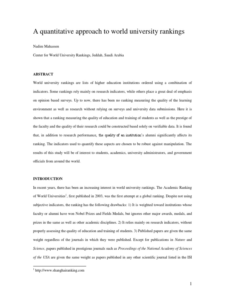 University Rankings Methodology | PDF | Academia | Science