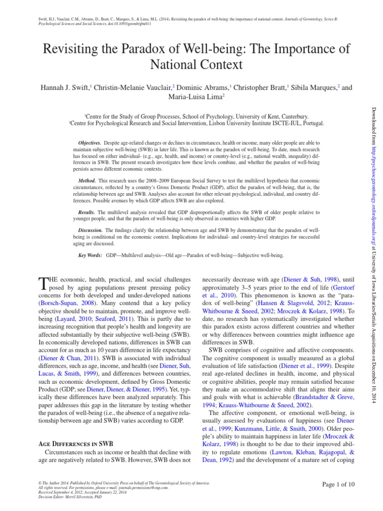 Revisiting The Paradox of Well-Being: The Importance of National ...