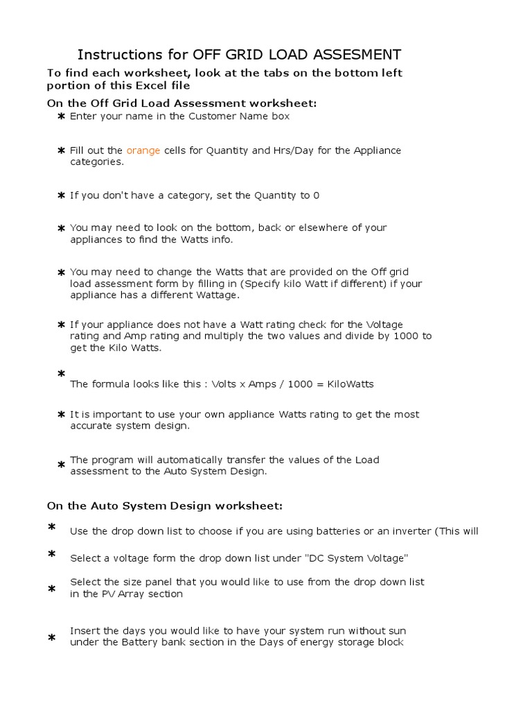 Off Grid Load Assessment Guide | PDF | Power Inverter | Battery ...