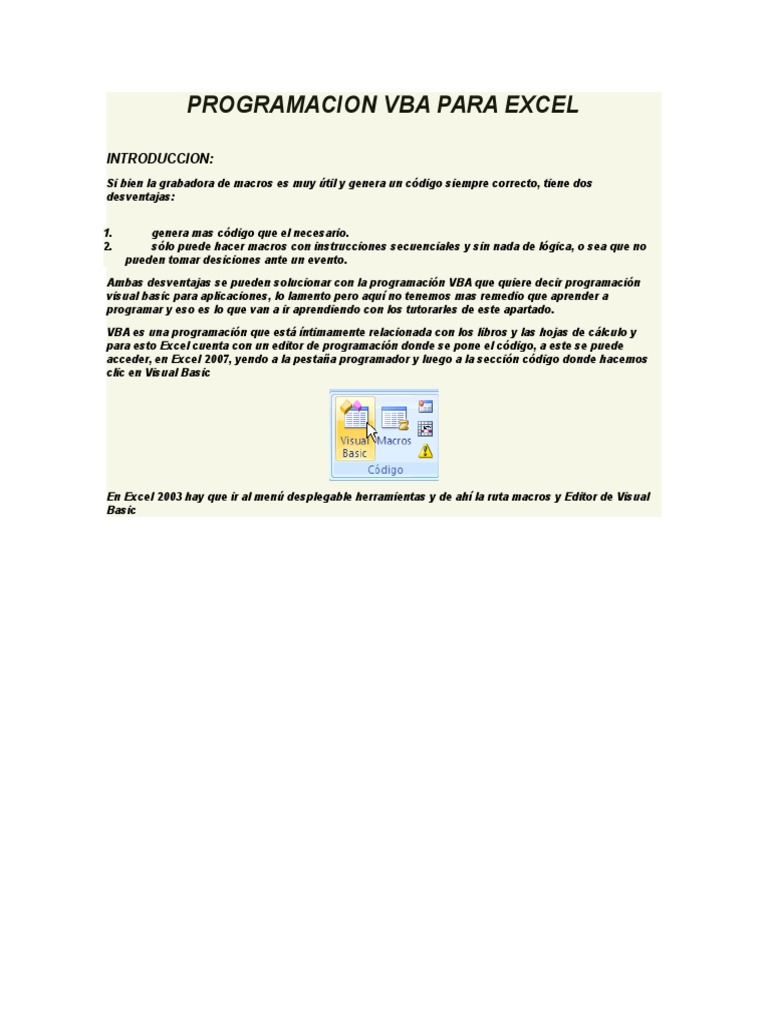 Programacion Vba Para Excel Pdf Macro Informática Visual Basic