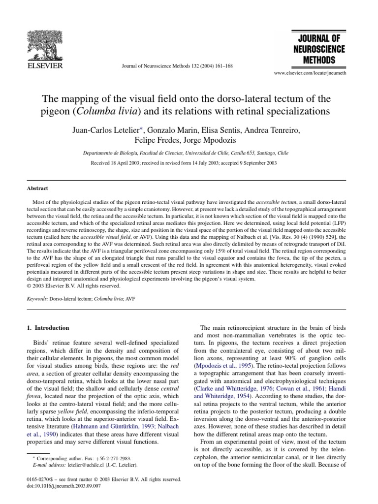 The Mapping of The Visual Field Onto The Dorso-Lateral Tectum of The ...