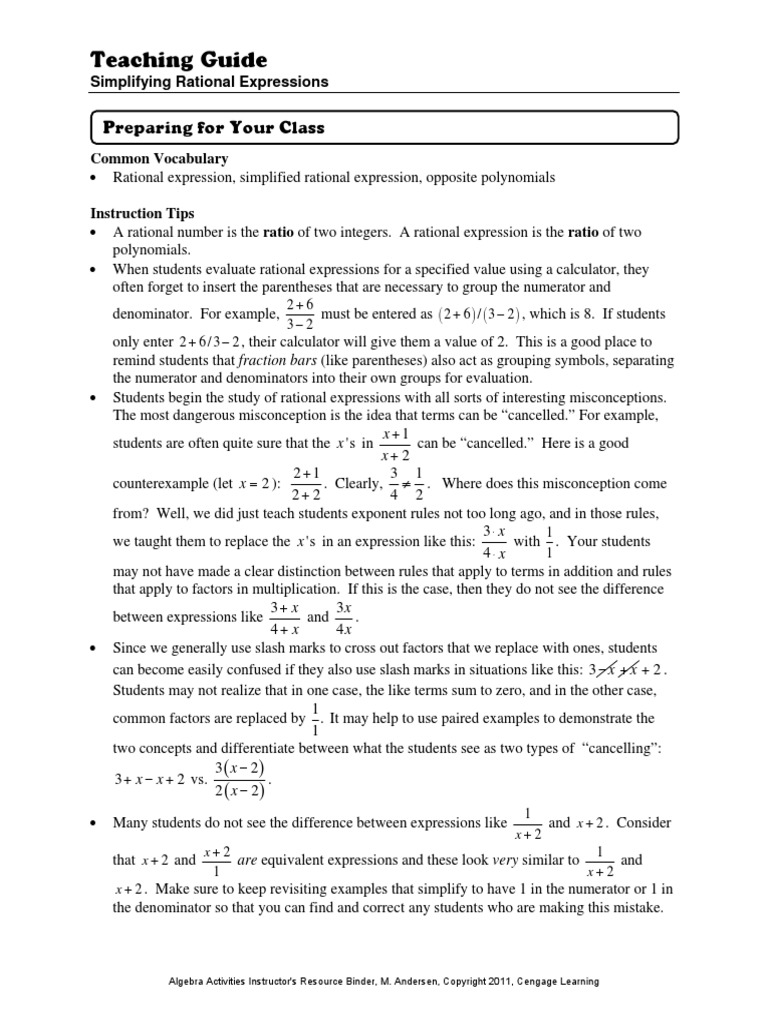 Simplifying Rational Expressions Activity Book | PDF | Fraction ...