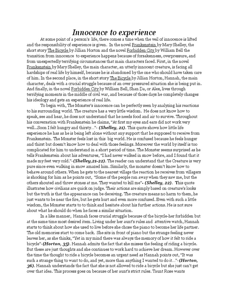 From Innocence to Experience in Literature | PDF | Frankenstein | Mary ...