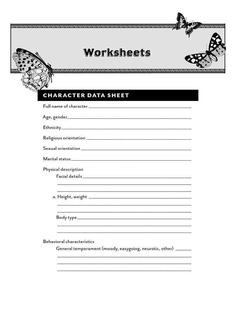 Character Profiles and Story Development Worksheets | PDF | Plot ...