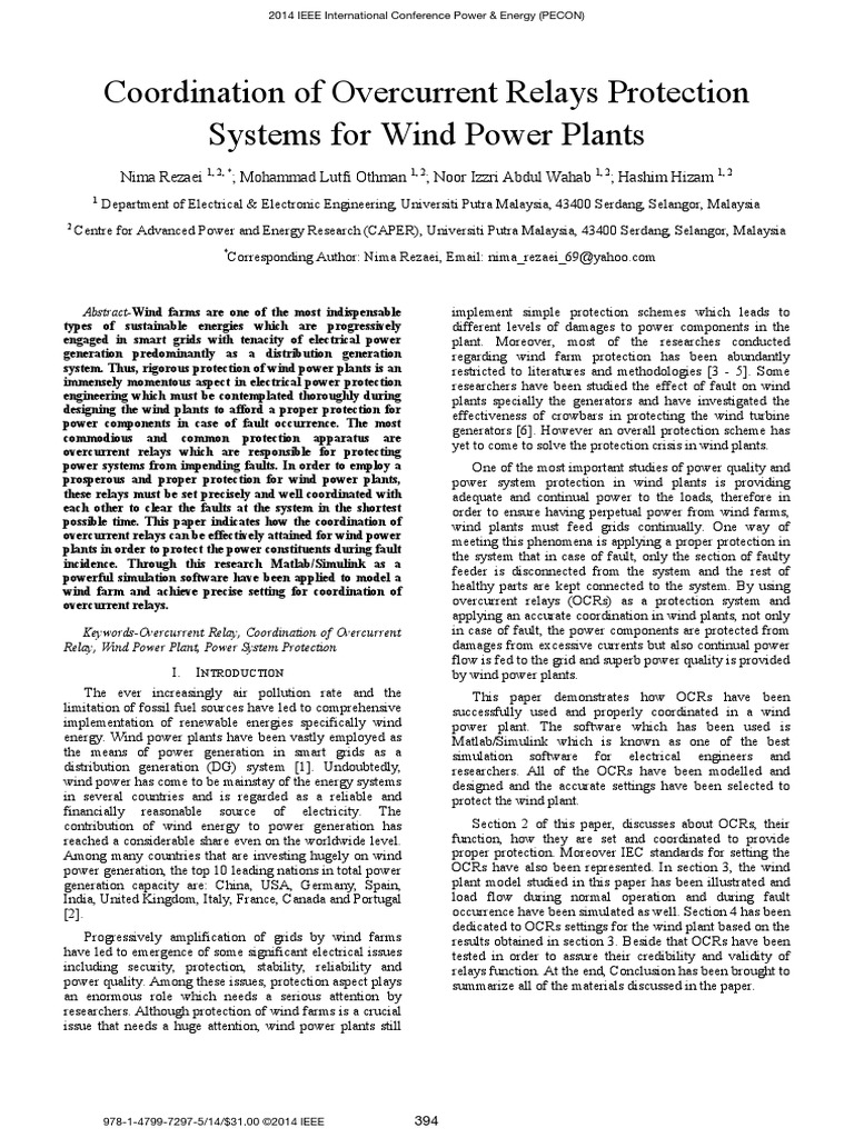 Coordination of Overcurrent Relays Protection Systems For Wind Power ...