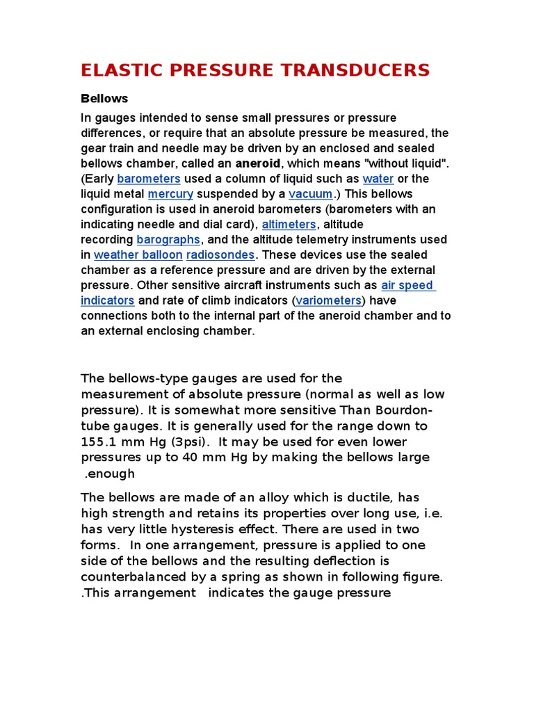 Elastic Pressure Transducers | PDF | Pressure Measurement | Equipment