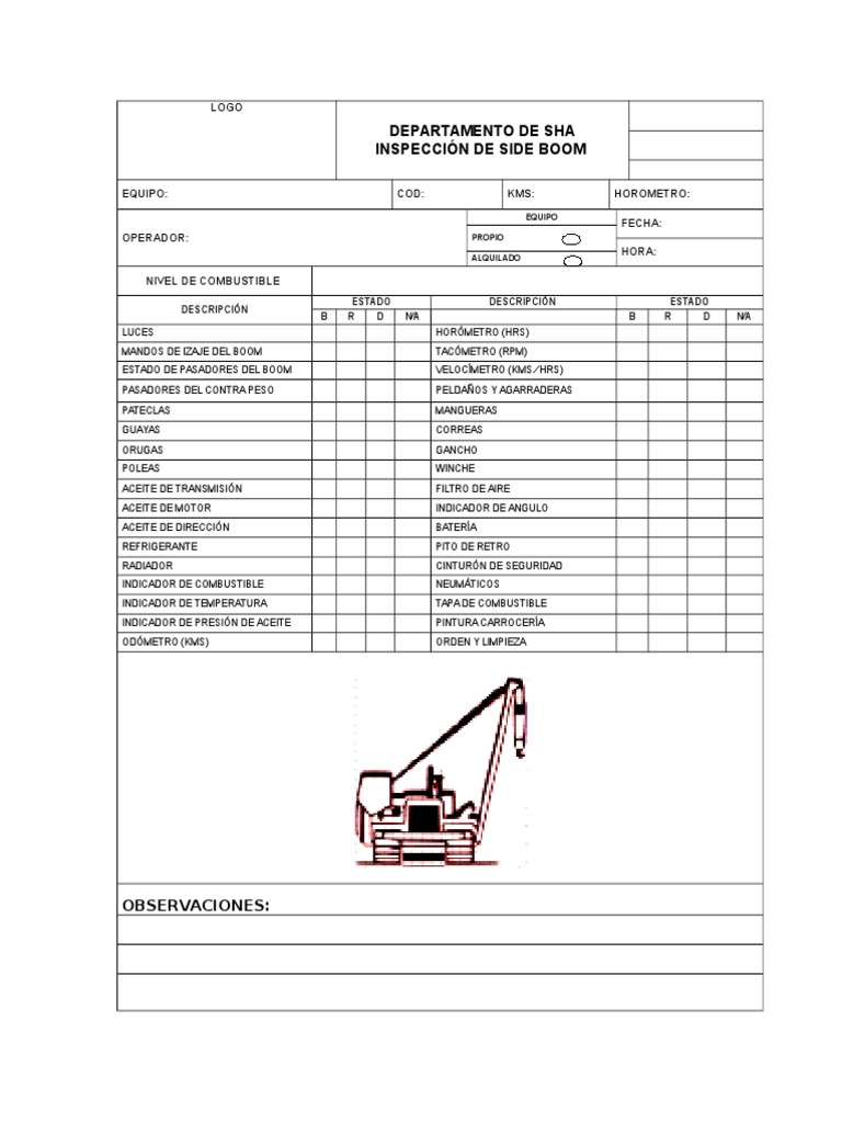 Formato Inspeccion Side Boom | PDF | Vehículos | Vehículo de motor