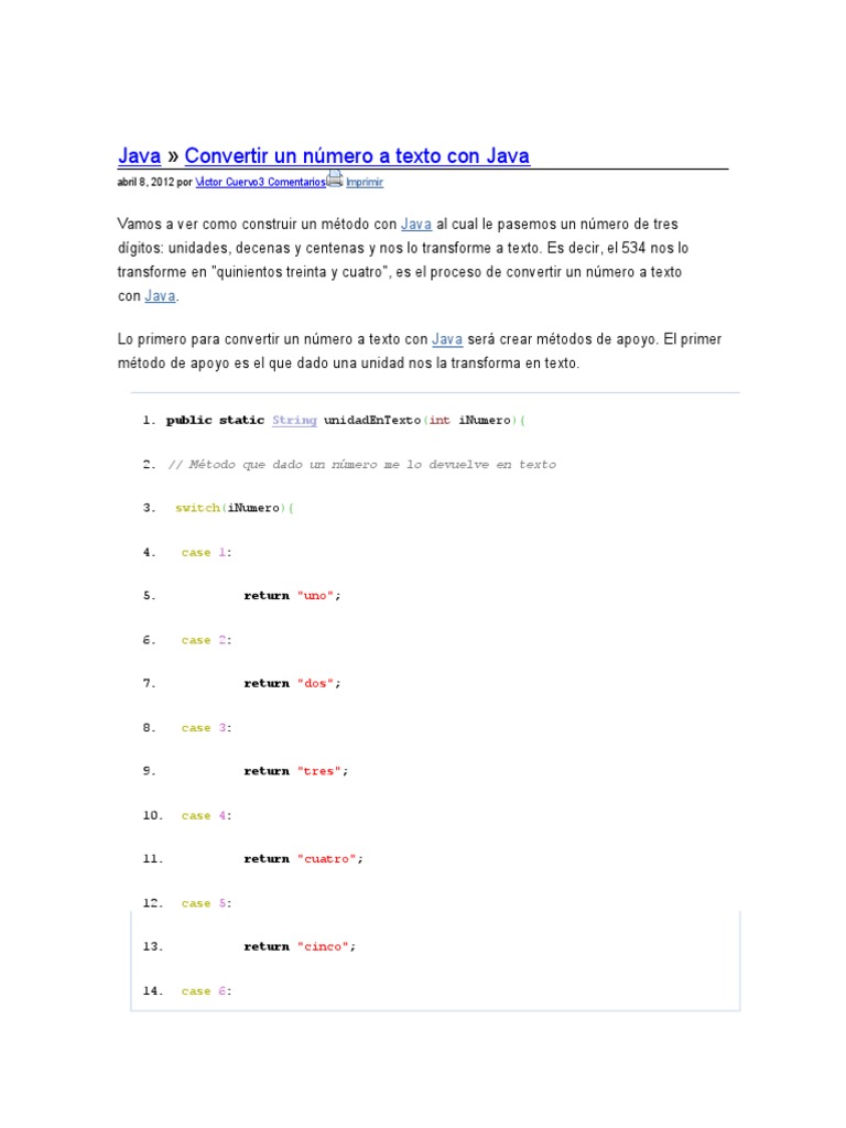 Java (Convertir Numeros A Letras) | PDF | Java (lenguaje de ...