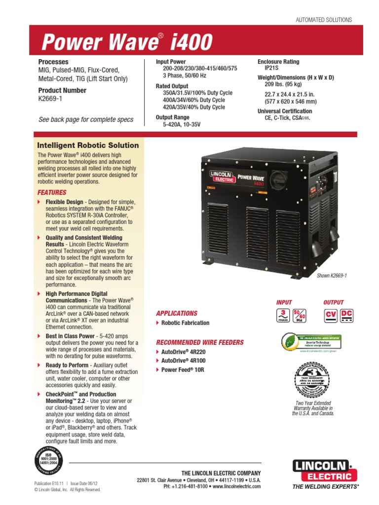 Power Wave I400 | PDF | Electrical Connector | Electric Arc