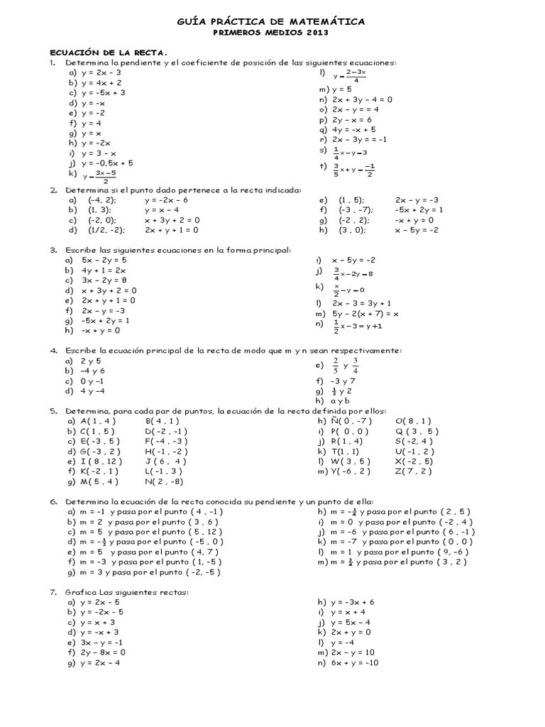 Guía Práctica de Matemática | PDF | Línea (geometría) | Pendiente