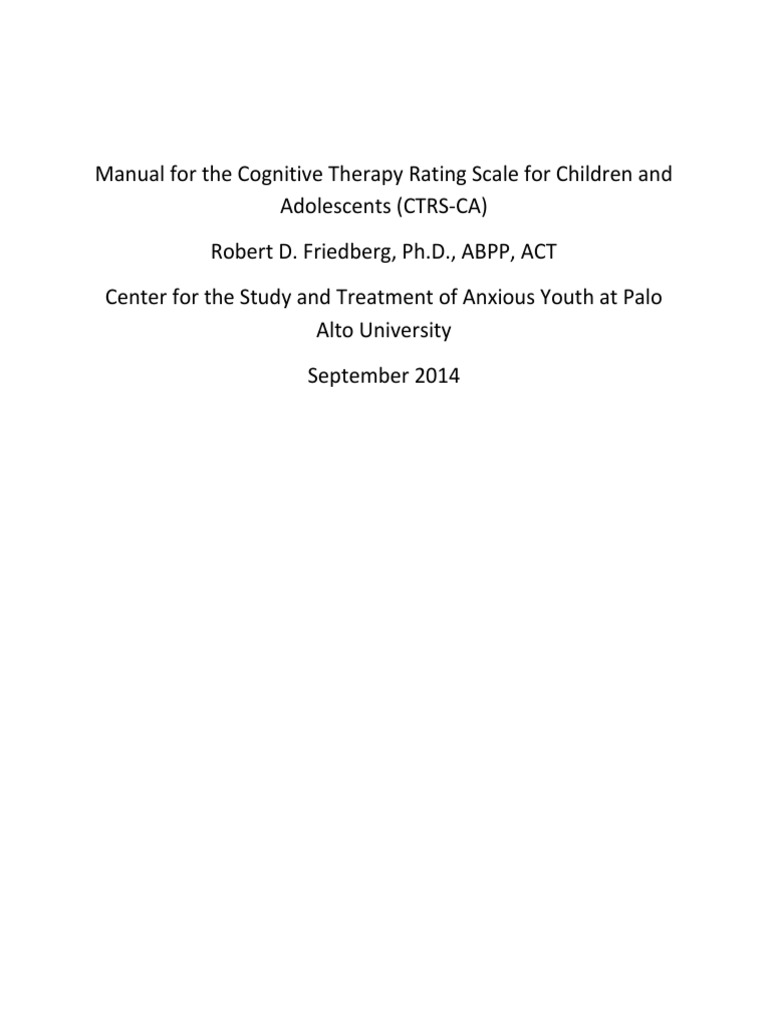 Manual For The Cognitive Therapy Rating Scale For Children and ...