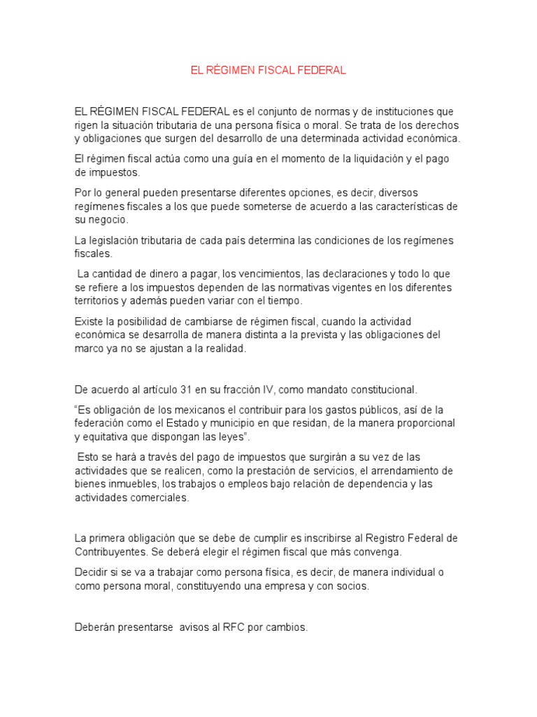 El Régimen Fiscal Federal | PDF | Federación | Impuestos
