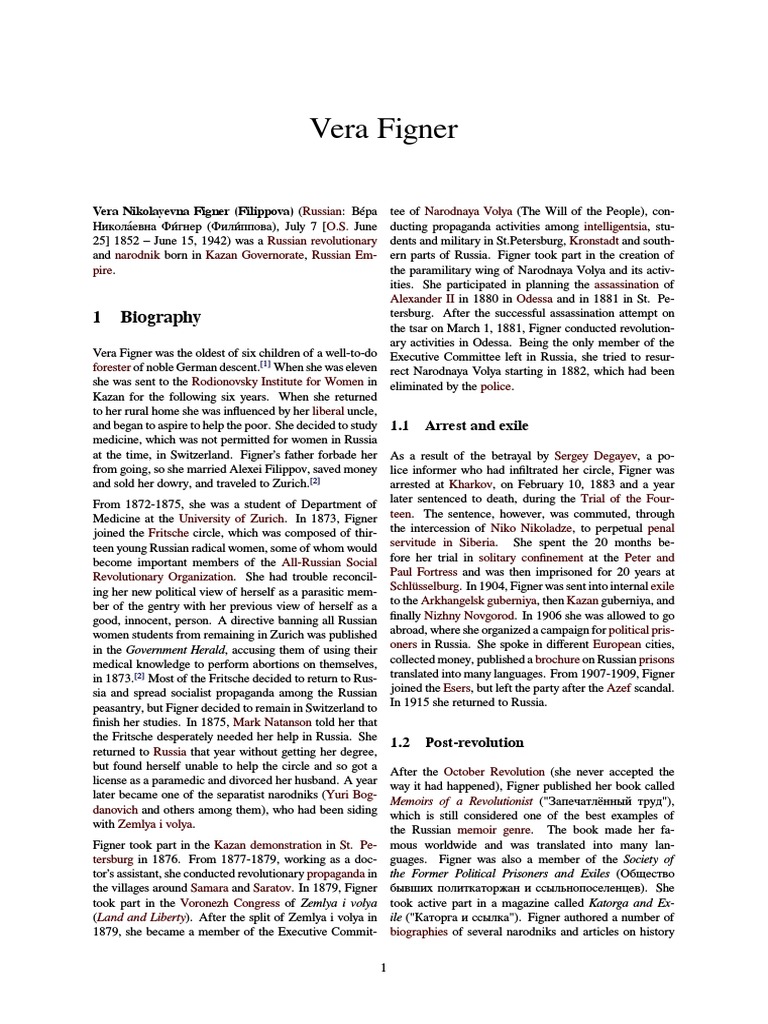 A Revolutionary Life: Vera Figner and Her Role in the Narodnaya Volya ...