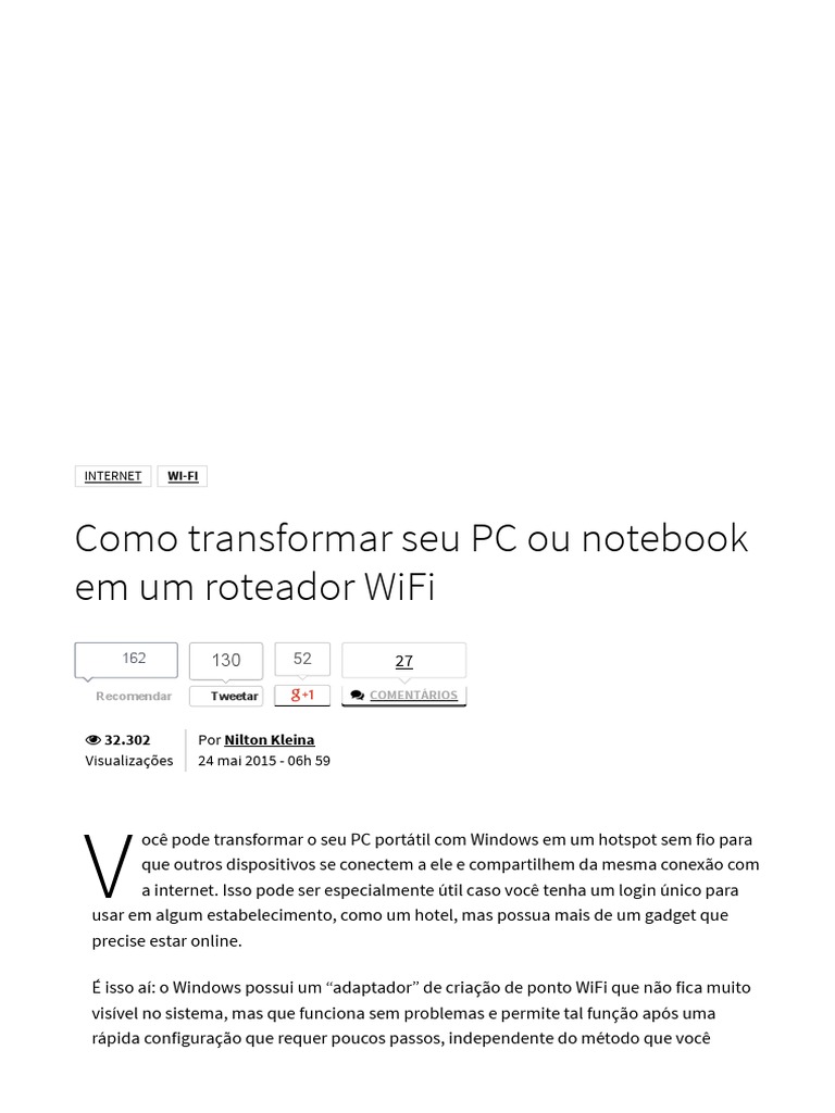Como Transformar Seu PC Ou Notebook em Um Roteador WiFi - TecMundo ...