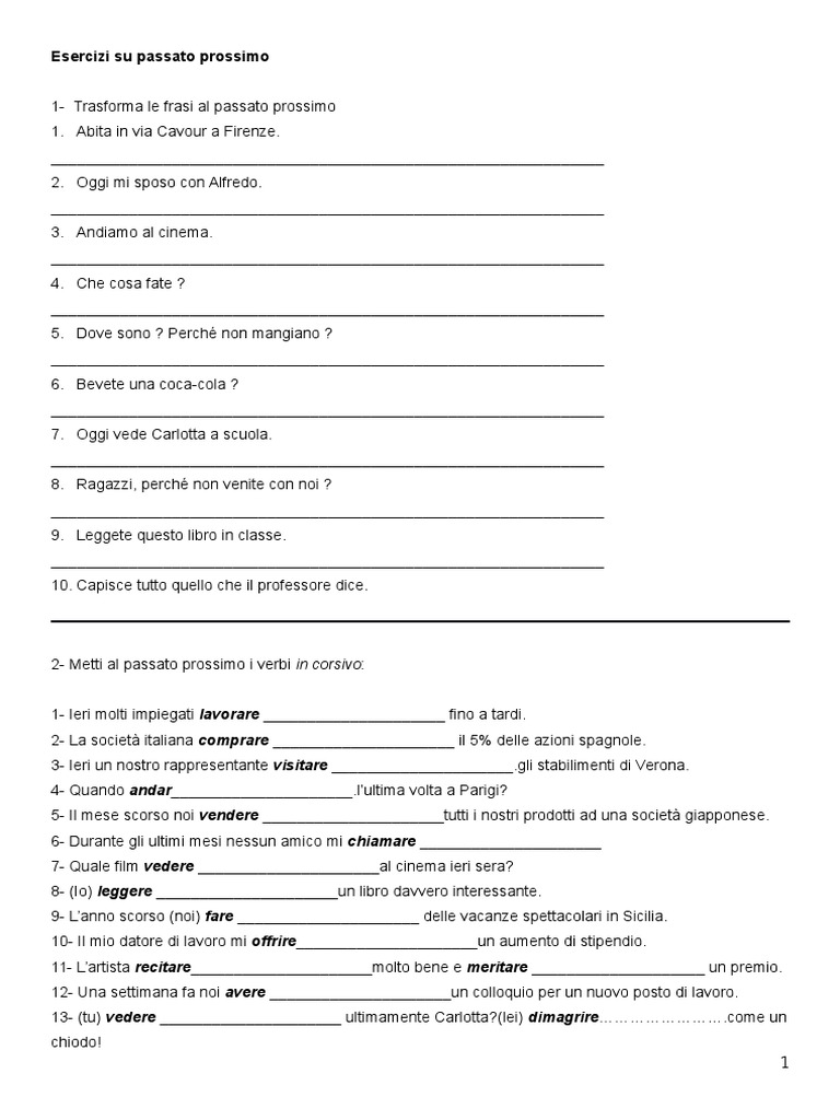 Esercizi Su Passato Prossimo | PDF