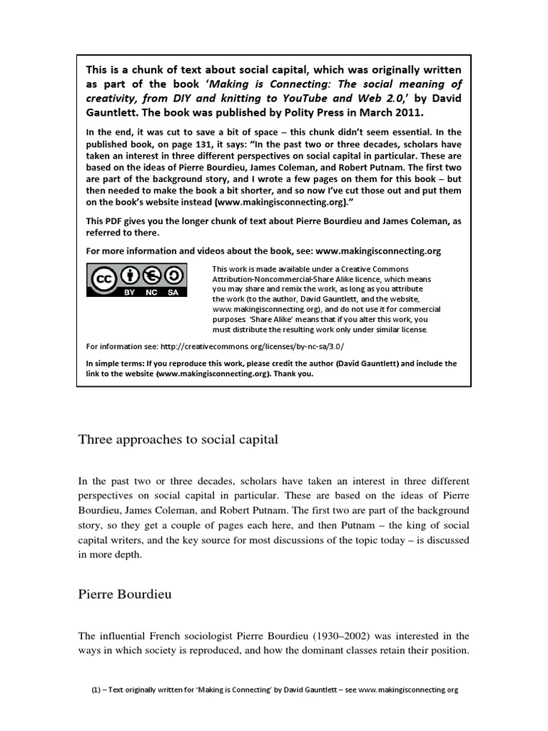 Three Approaches To Social Capital | PDF | Social Capital | Sociology
