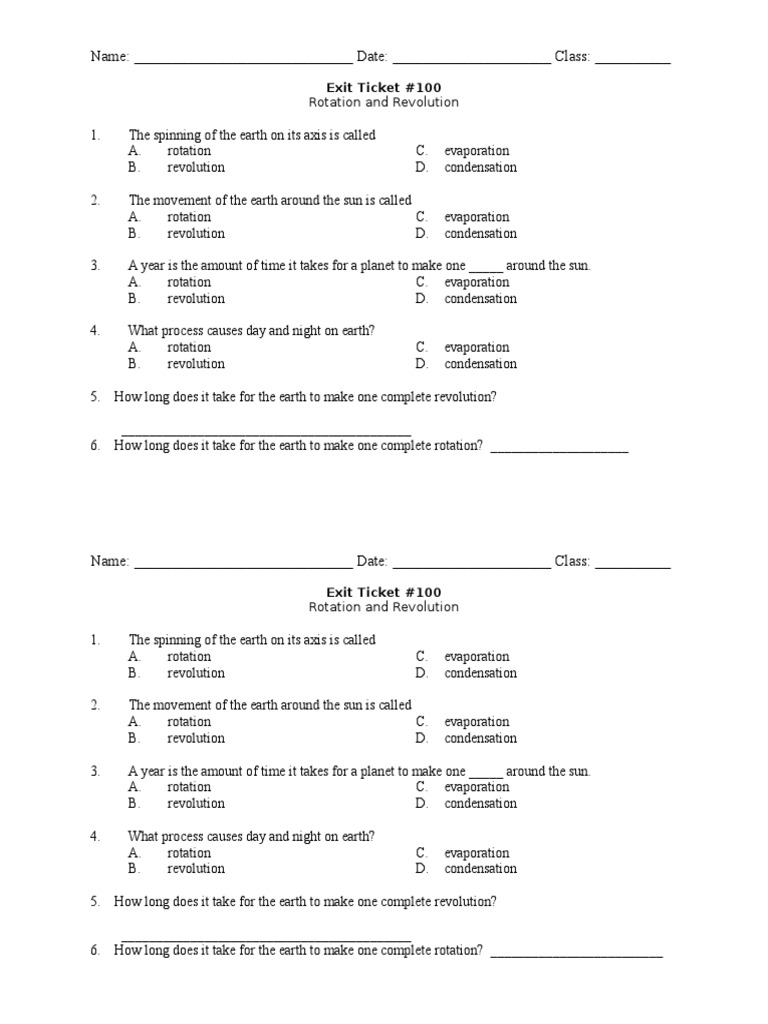 Exit Ticket on Earth's Motion | PDF