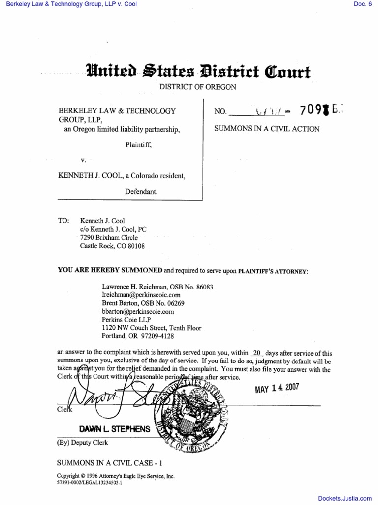 Berkeley Law & Technology Group, LLP v. Cool - Document No. 6 | PDF ...