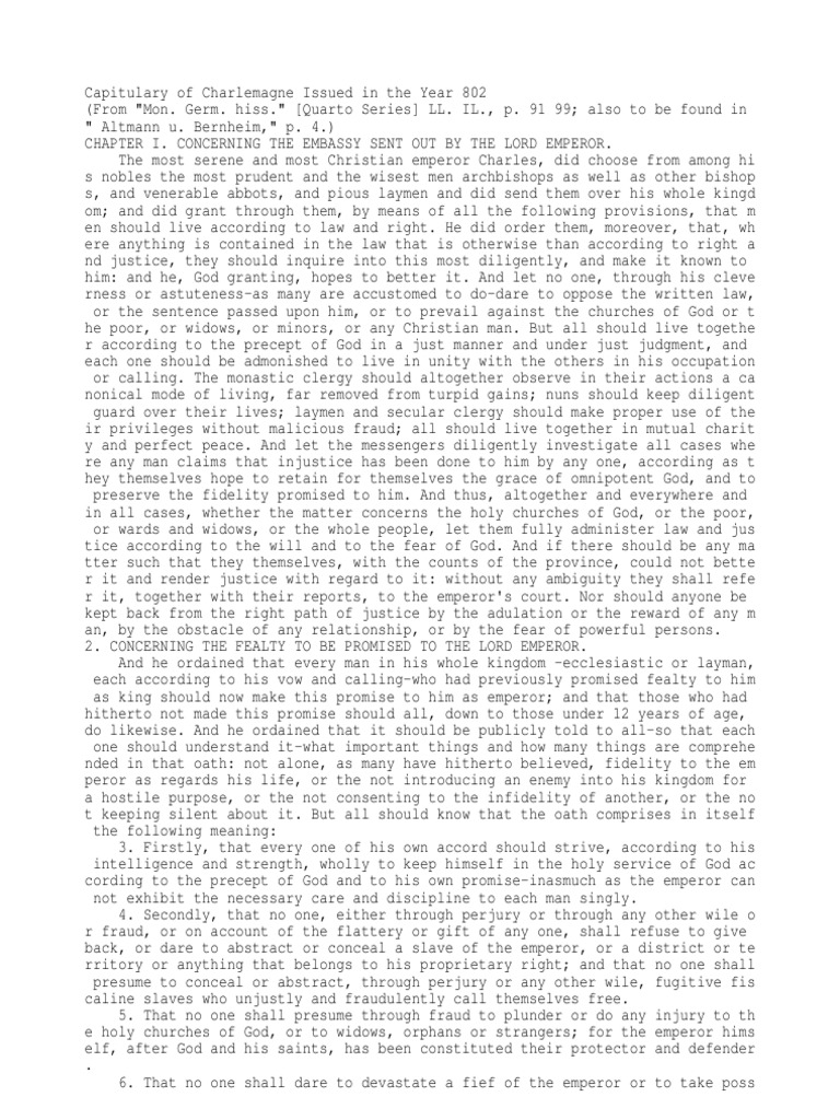 Charlemagne's 802 Capitulary Overview | PDF | Abbot | Nun