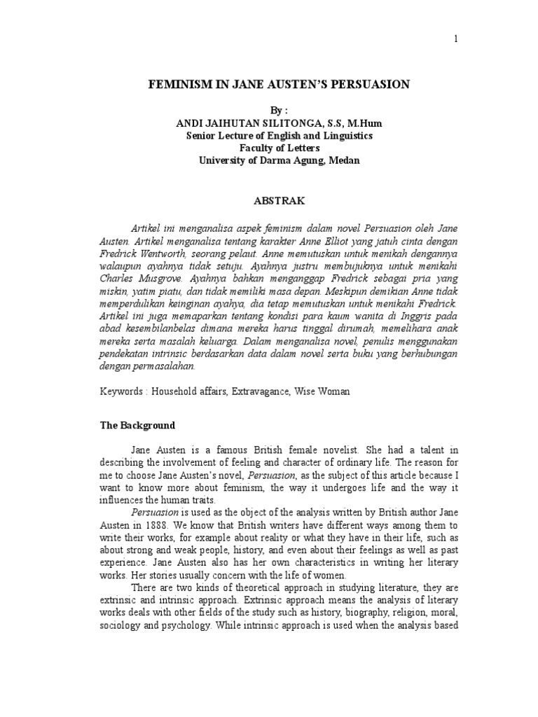 Feminism in Jane Austen's Persuassion | PDF | Persuasion (Novel) | Feminism