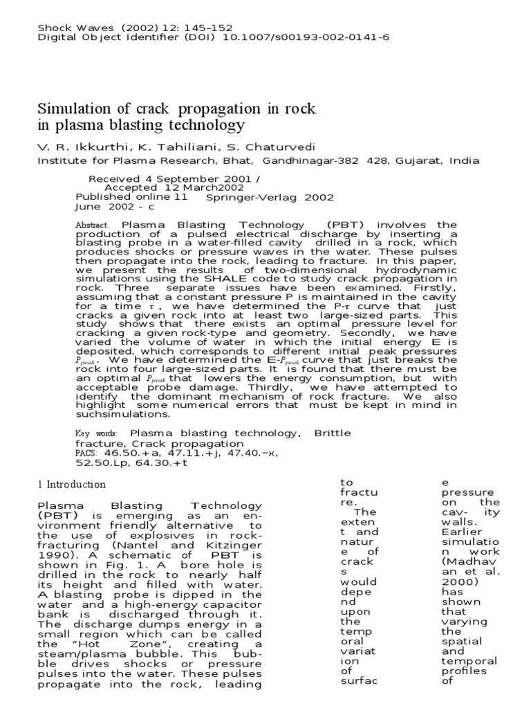 Plasma Blasting for Rock Fracture Analysis | PDF | Fracture | Shock Wave