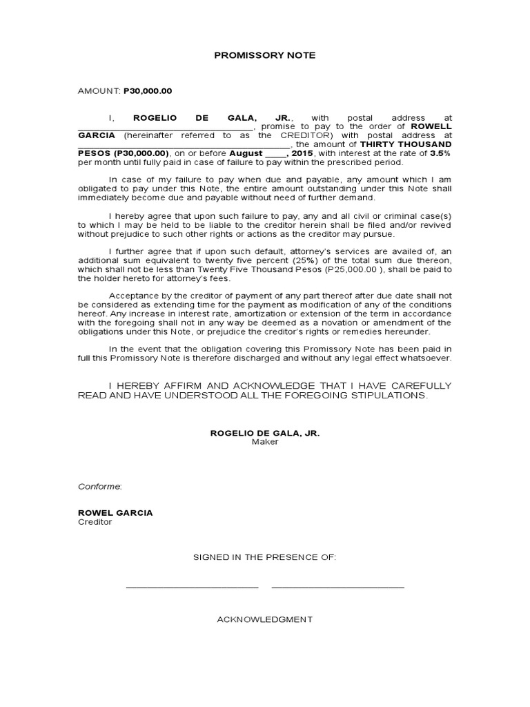 Promissory Note | Promissory Note | Notary Public