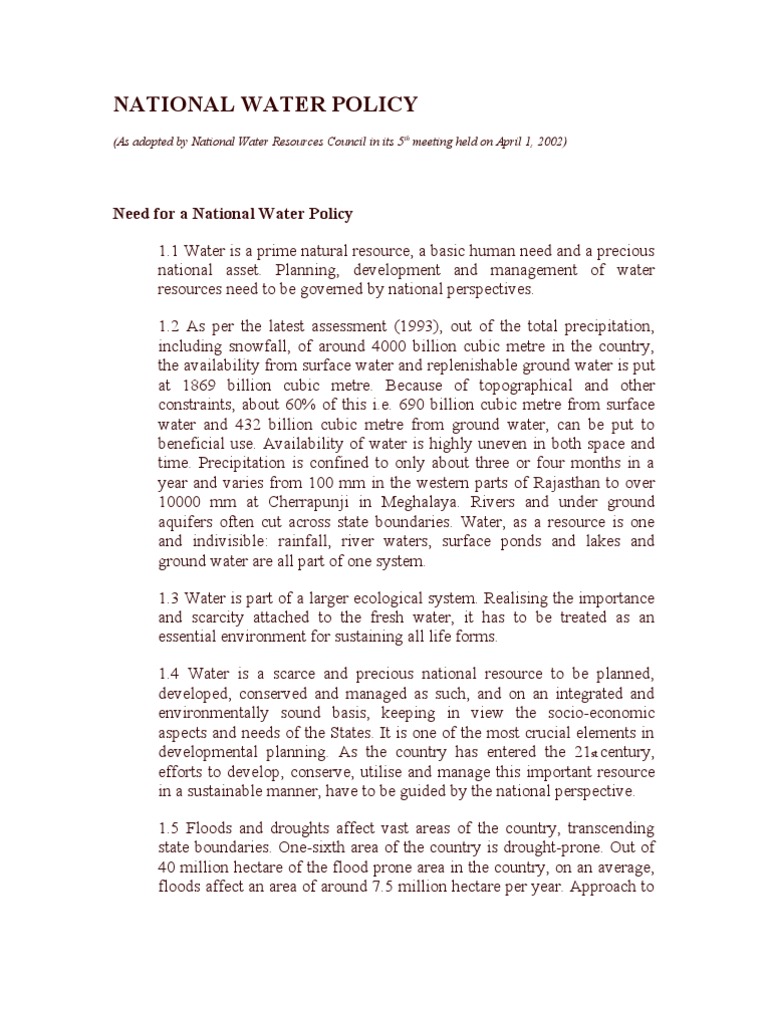 National Water Policy 1987 | PDF | Water Resources | Groundwater