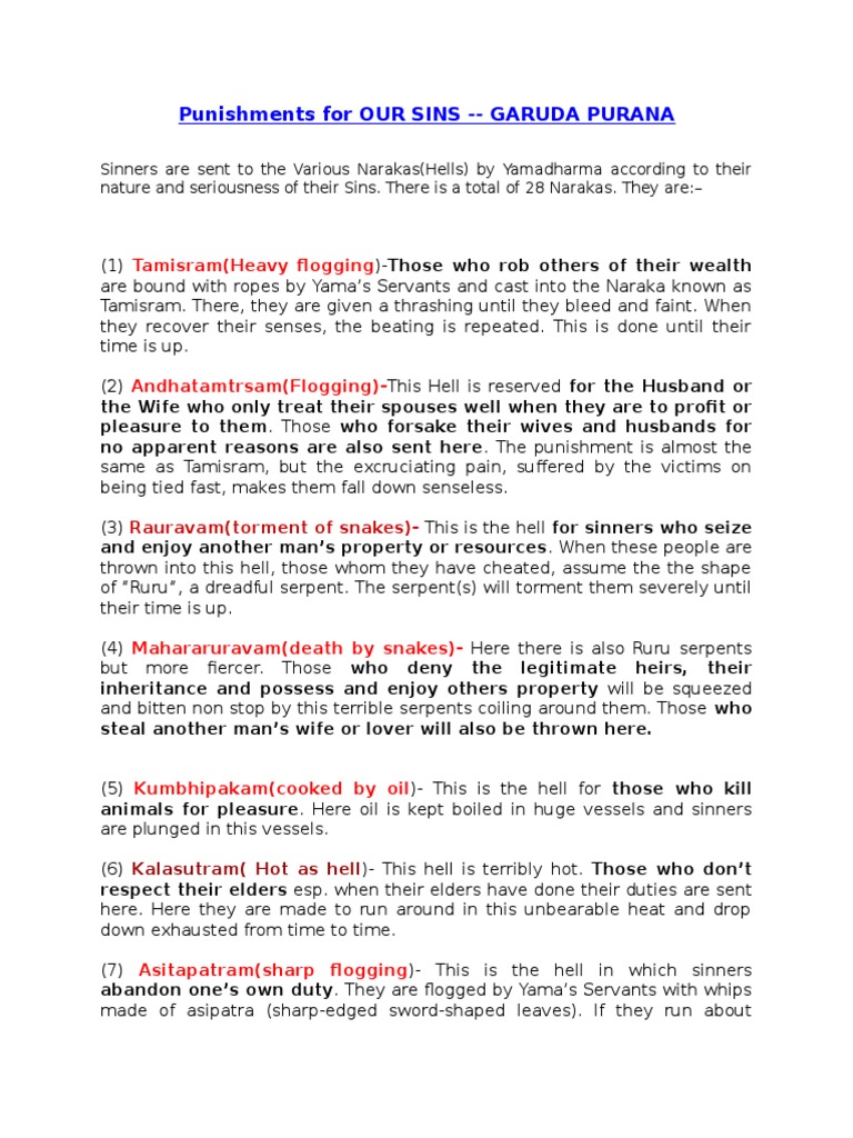 SINS & Garuda Puranam | PDF | Hell | Mythology