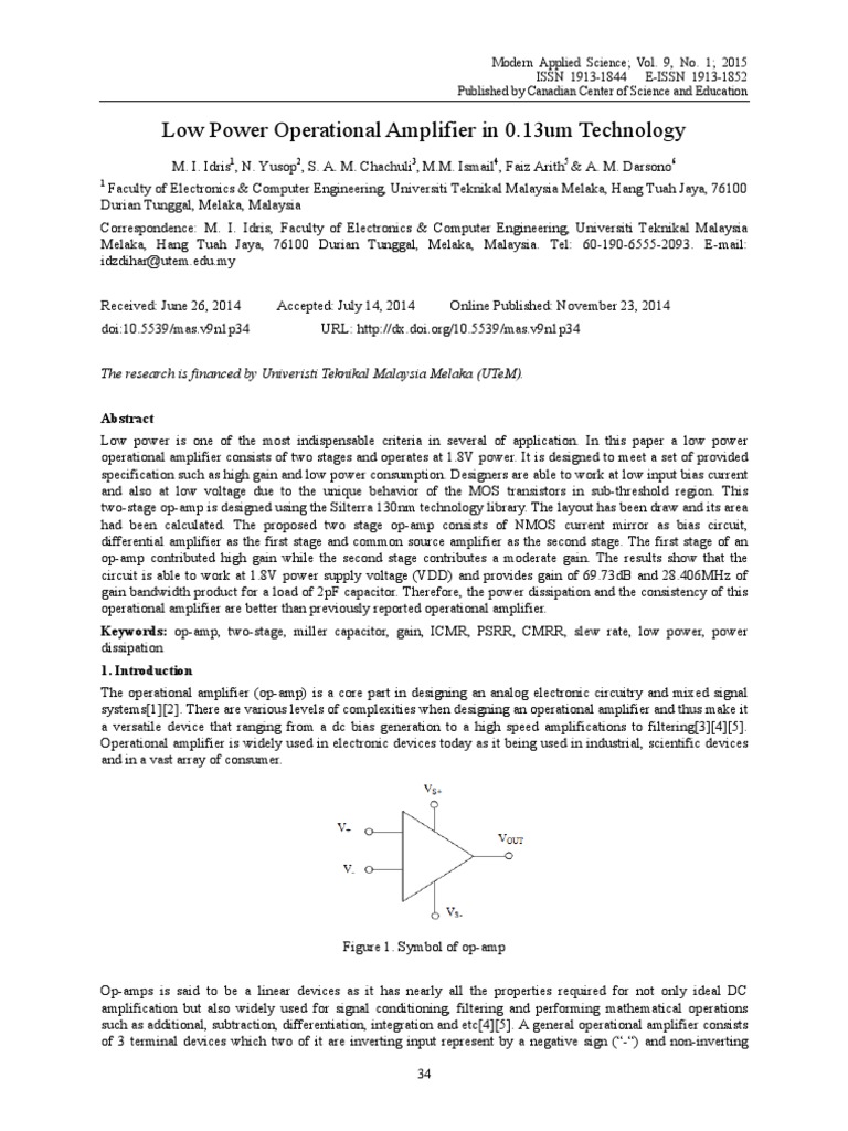 Low Power Operational Amplifier in 0.13um Technology | PDF | Operational Amplifier | Amplifier