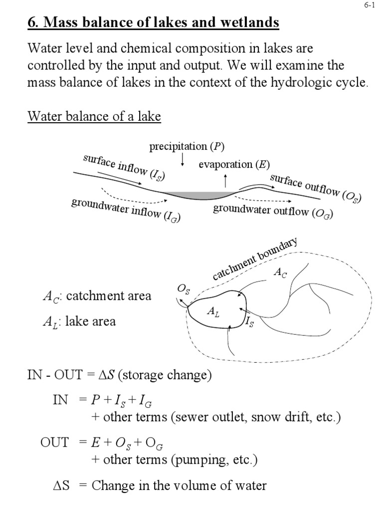 Mass Balance of Lakes and Wetlands (Formulas y Graficos) | PDF ...