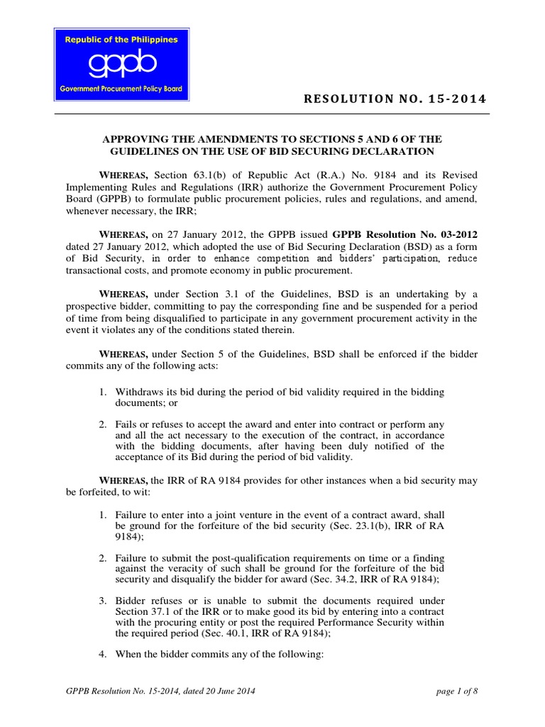 15-2014 - GPPB Bid Securing Declaration | Government Information | Justice