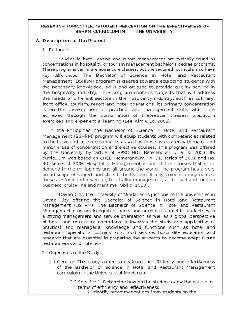 Thesis Proposal For BSHRM | PDF | Curriculum | Bachelor's Degree