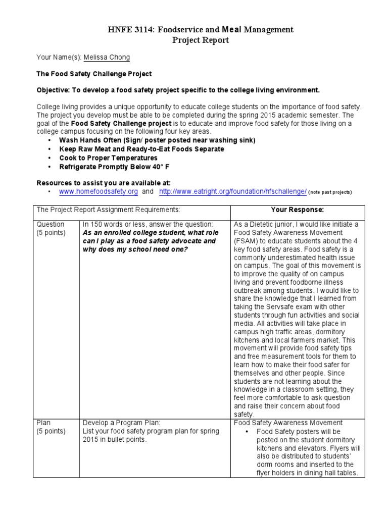 Food Safety Project Report Foodborne Illness Food And Drink
