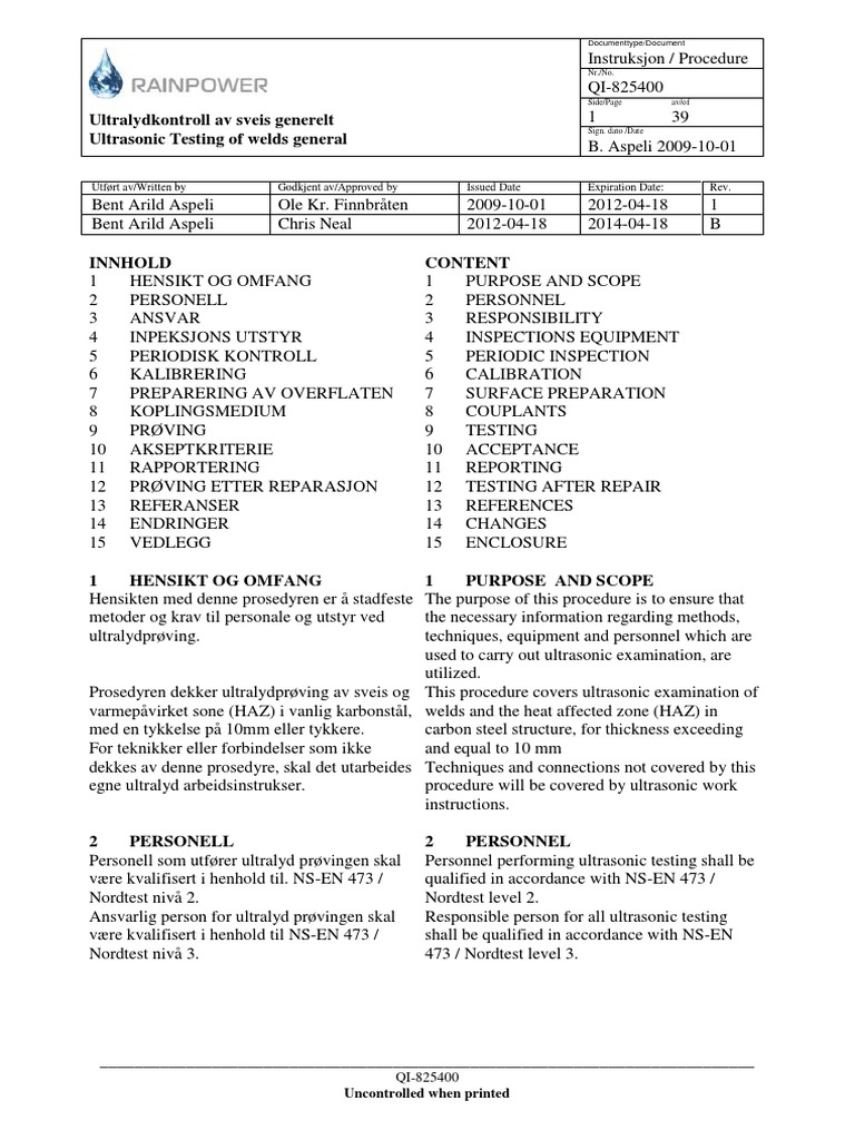 UT-Ultrasonic Testing Incl Accept Criteria PDF | PDF