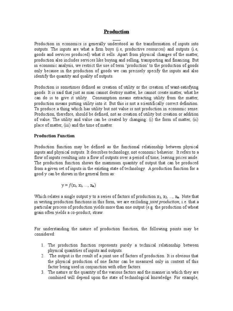 Production | PDF | Production Function | Labour Economics