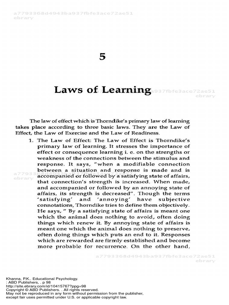Educational Psychology Laws of Learning | PDF | Fair Use | All Rights ...