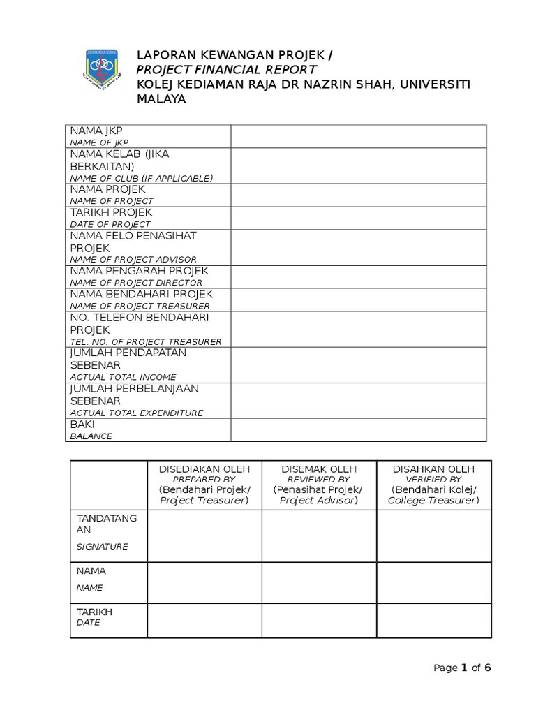 Template Laporan Kewangan Projek | PDF
